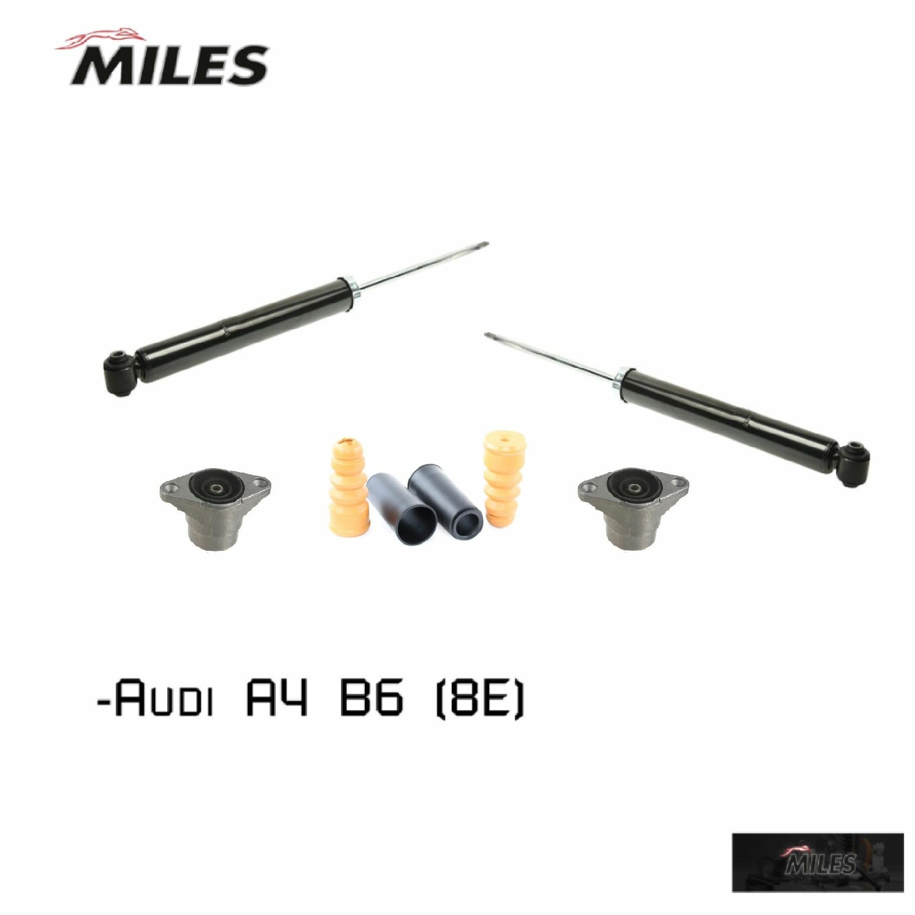 Задние амортизаторы с пыльниками, отбойниками и опорами MILES для Audi A4 B6 8E, Ауди А4