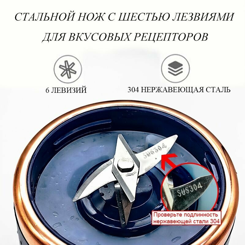 Портативный блендер, для смузи и соков, нержавеющая сталь, пластик, 400мл — фото 1