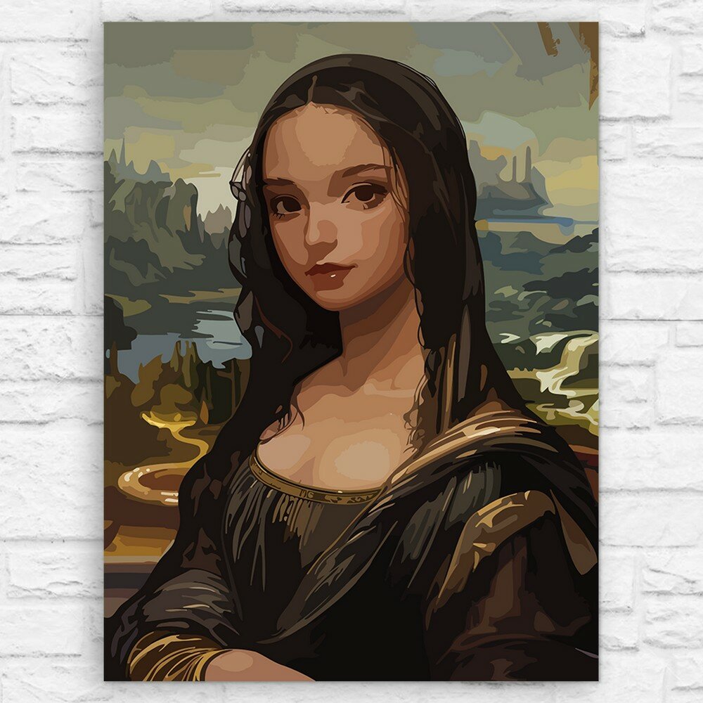 Картина по номерам на холсте Мона Лиза в стилистике аниме (Mona Lisa, Да Винчи) - 15773 30x40 В