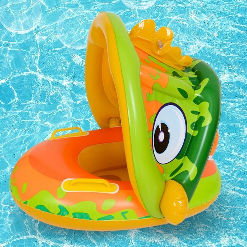 Детский надувной круг для плавания с крышей и отверстиями для ножек / круг плавательный для малышей с навесом от солнца и спинкой