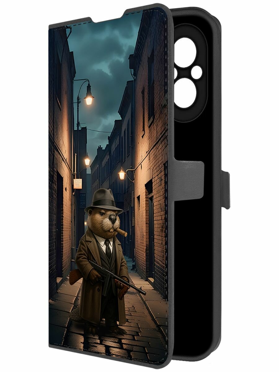 Чехол-книжка Krutoff Eco Book для Realme C67 Бобритто Бандито (черный)