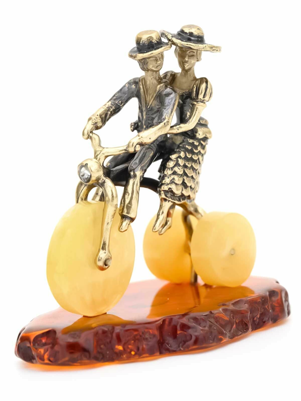 Сувенирная фигурка - Парочка на велосипеде, Балтийский Янтарь, 5,4 см
