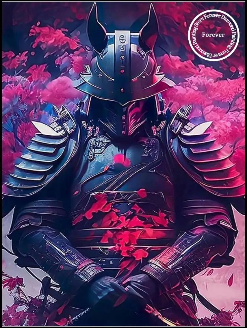 Картина алмазной мозаикой на подрамнике "самурай" круглые бриллианты 40х50см