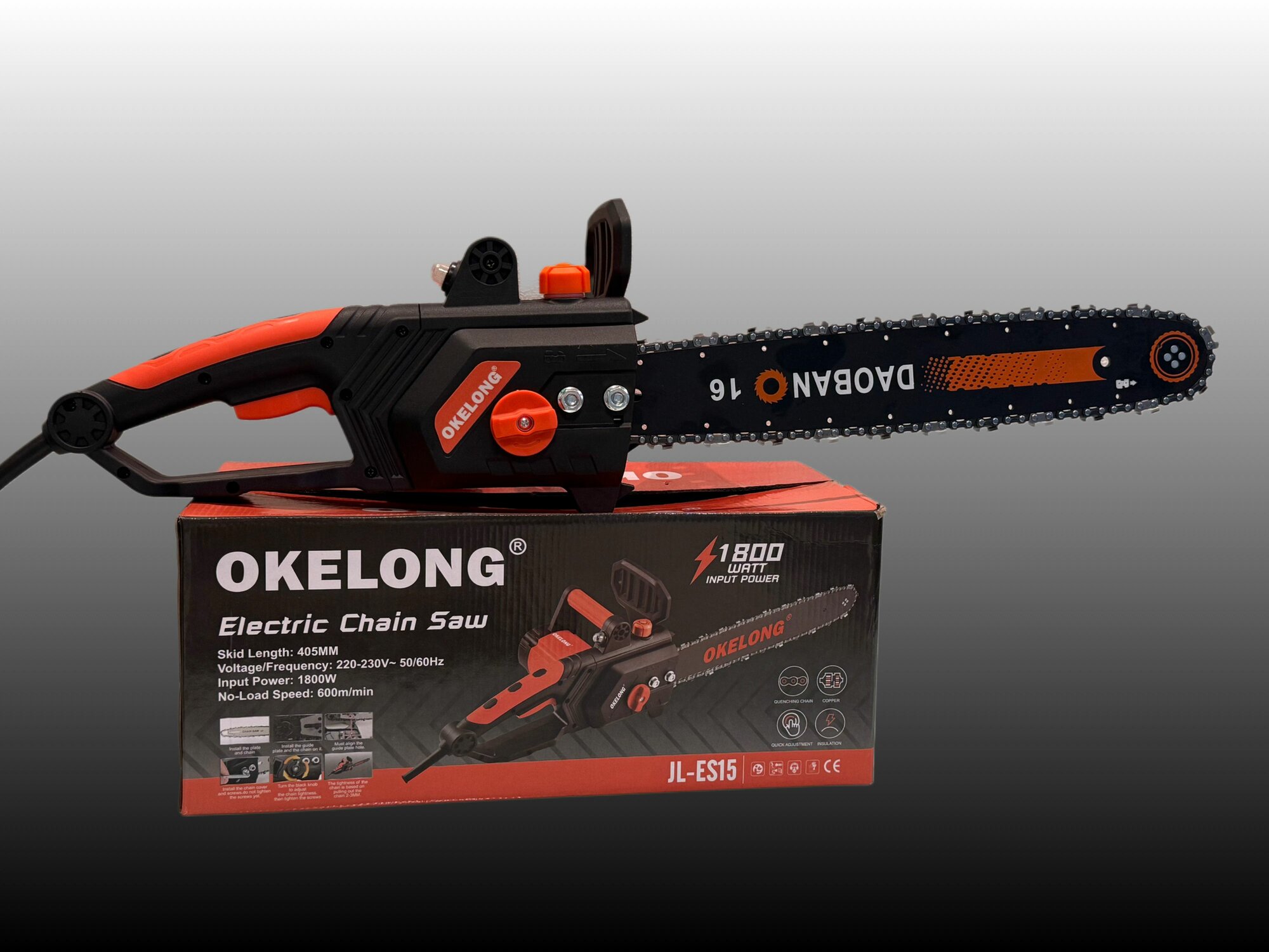 Цепная пила OKELONG, 16", 1600Вт, бесщеточный электродвигатель, с антивибрационной системой