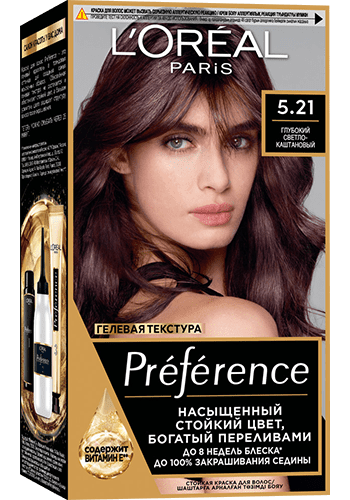 L'Oreal Paris Preference стойкая краска для волос, 5.21 Глубокий светло-каштановый