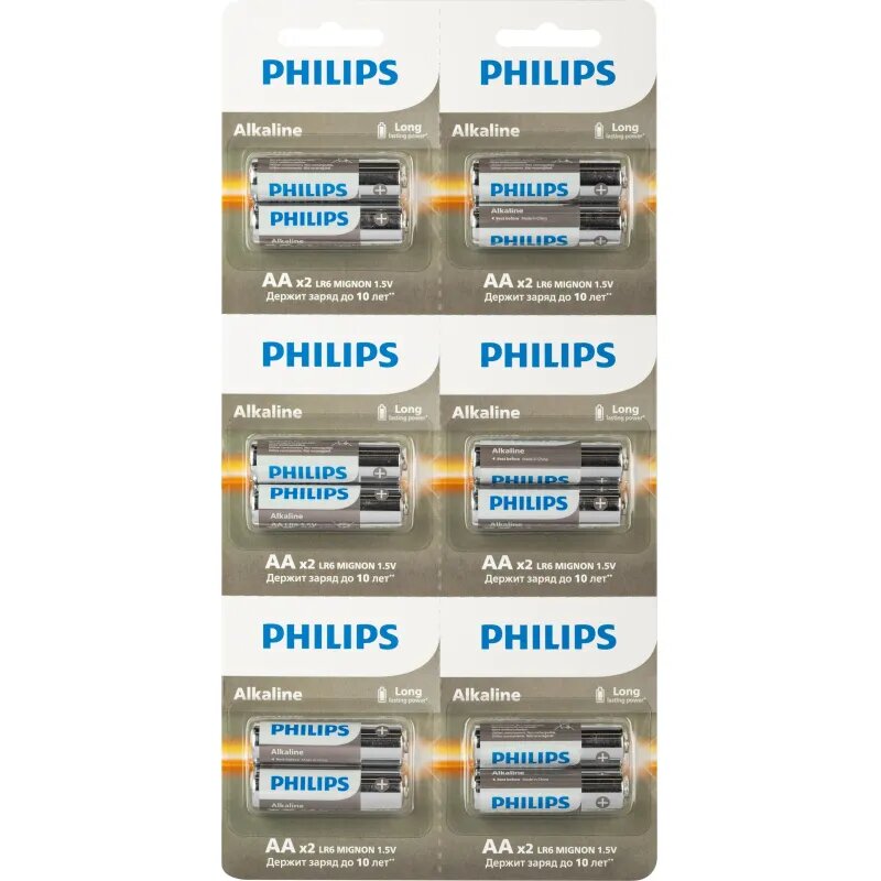 Батарейка Philips Entry АА LR6-2BL/LR6A12S/51 алкалин. 1,5v 2х6 шт/уп 2085090 Б0064636