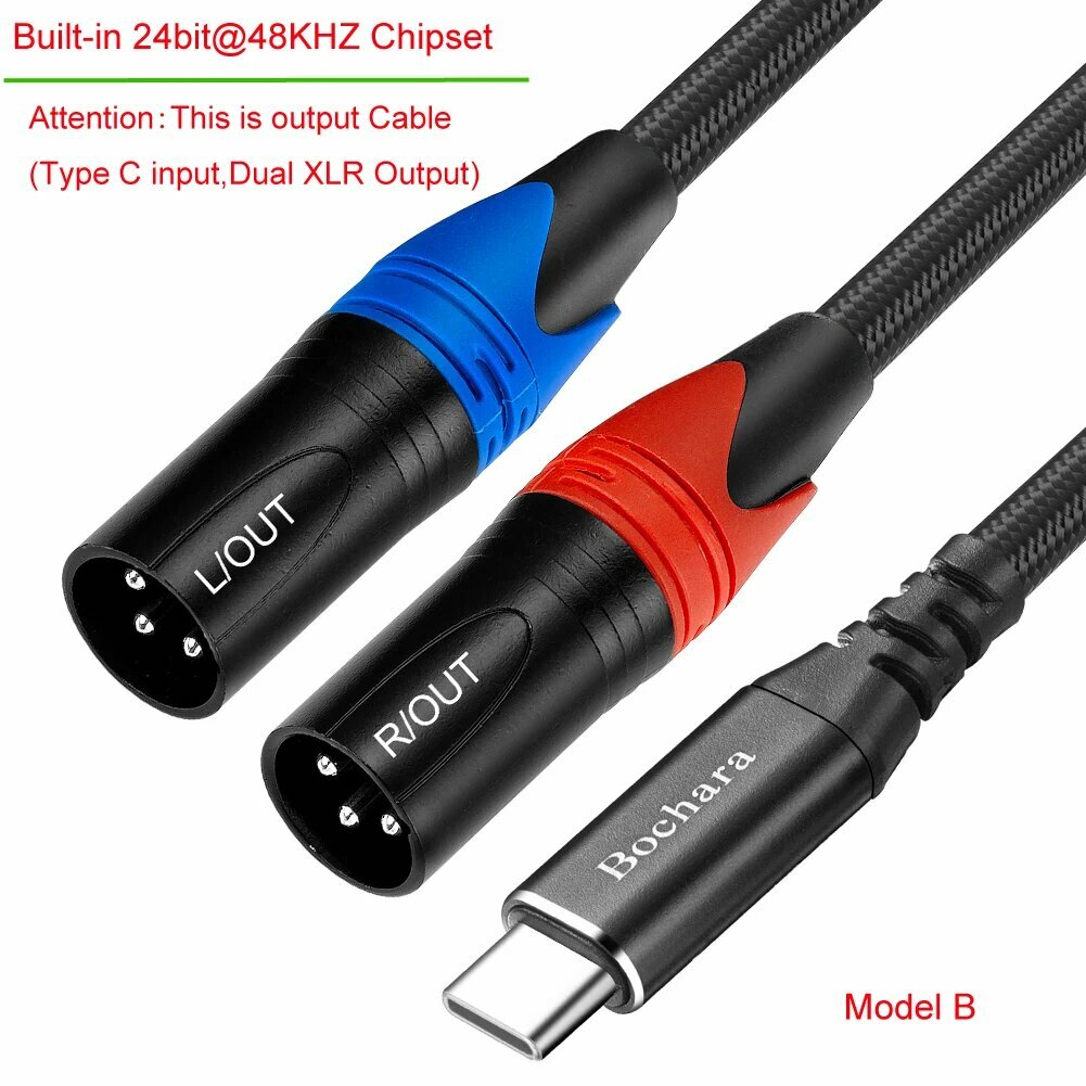 Bochara Аудиокабель Type C на Dual XLR Male OFC 1 метр Model B, 3 м