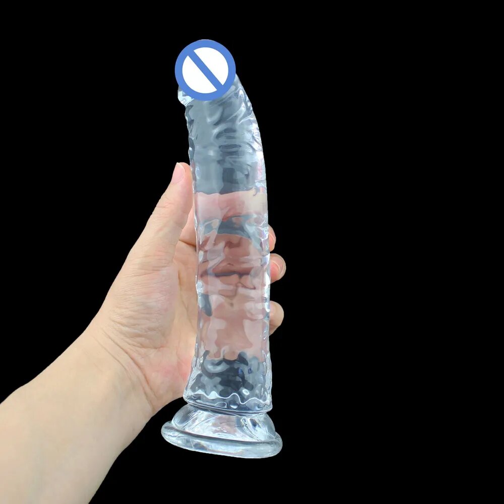 Реалистичный фаллоимитатор , прозрачный, на присоске, без мошонки, 20 см