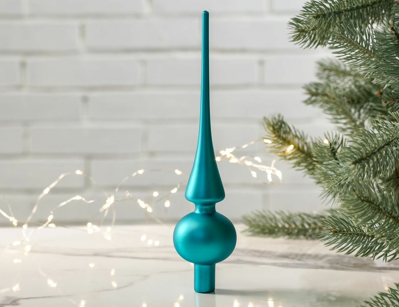 Ёлочная верхушка ROYAL CLASSIC, стекло, бирюзовый, матовый, 26 см, Kaemingk 114919