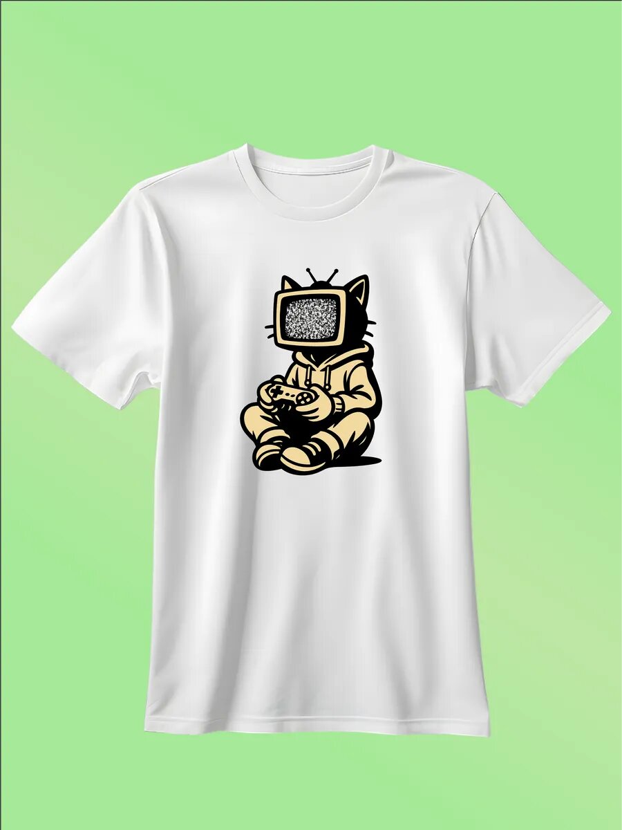 Футболка с котом киберпанк