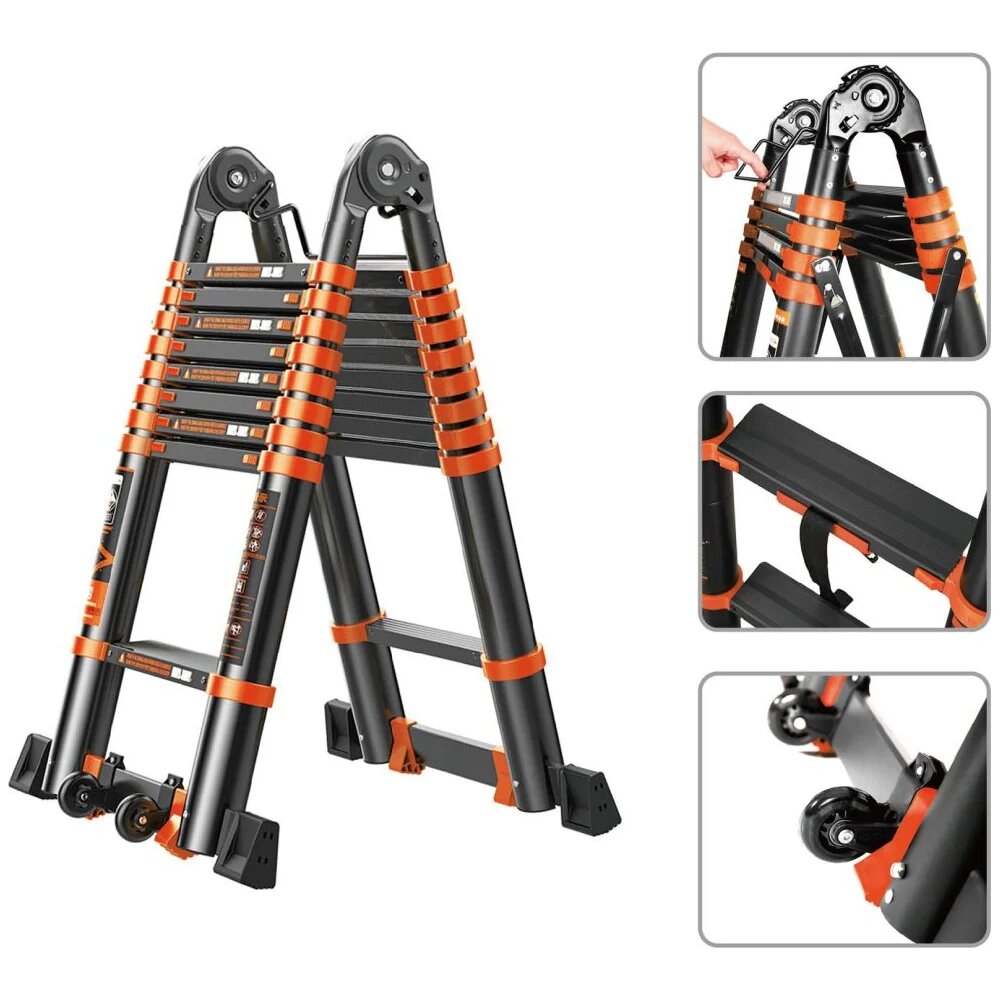 Лестница, STARTUL, телескопическая STARTUL двухсекционная алюминиевая 290/580 см, 2x7 ступеней