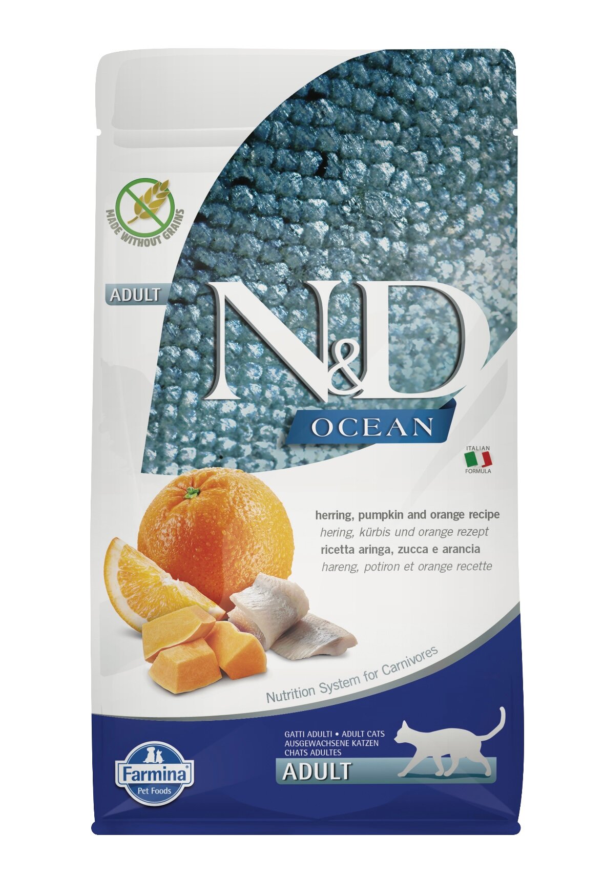 Сухой корм Farmina ND Ocean Cat Herring Pumkin / Orange Adult для взрослых кошек, сельдь, тыква и апельсин, 5кг