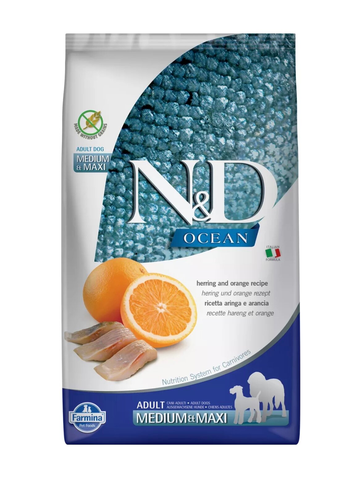 Сухой корм Farmina ND Ocean Dog Herring / Orange Adult MEDIUM / MAXI для взрослых собак средних и крупных пород, сельдь и апельсин, 12кг