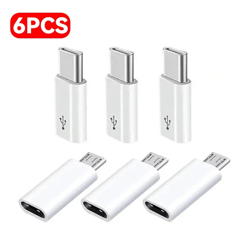 6-1 шт. USB-адаптер типа C к Micro USB для телефона, планшета, зарядного устройства, кабеля для передачи данных, адаптера для конвертеров Samsung Huawei Android Type C 6Pcs MixedB