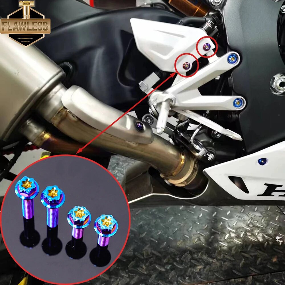 Драгоценные титановые болты Gr5 передний задний тормозной дисковый болт цепь Регулируемая Звездочка поворотный рычаг гайка для Honda CBR1000RR-R 2023-2024, Front Baffle 4 PCS, Black