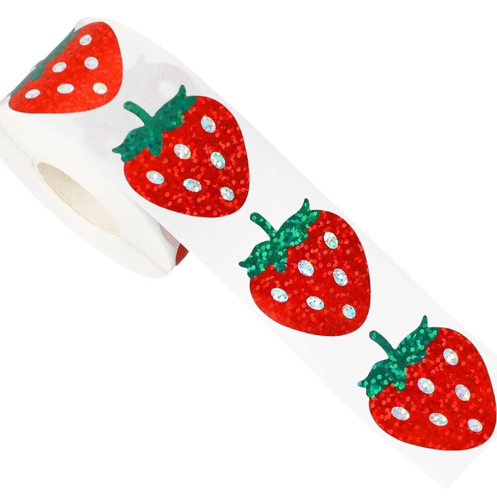 500 шт. наклейка с фруктами, наклейка с наградой, блестящая красная наклейка, декоративная этикетка, наклейка с клубникой, наклейка для скрапбукинга