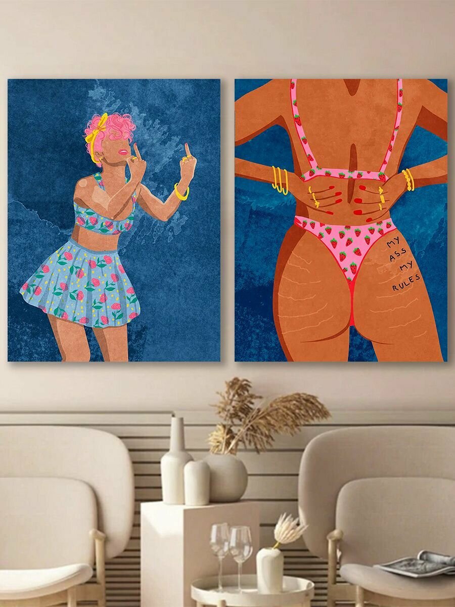 Картина модульная на стену / композиция из 2-х картин, "Девушка эпатаж", 70х100 см.