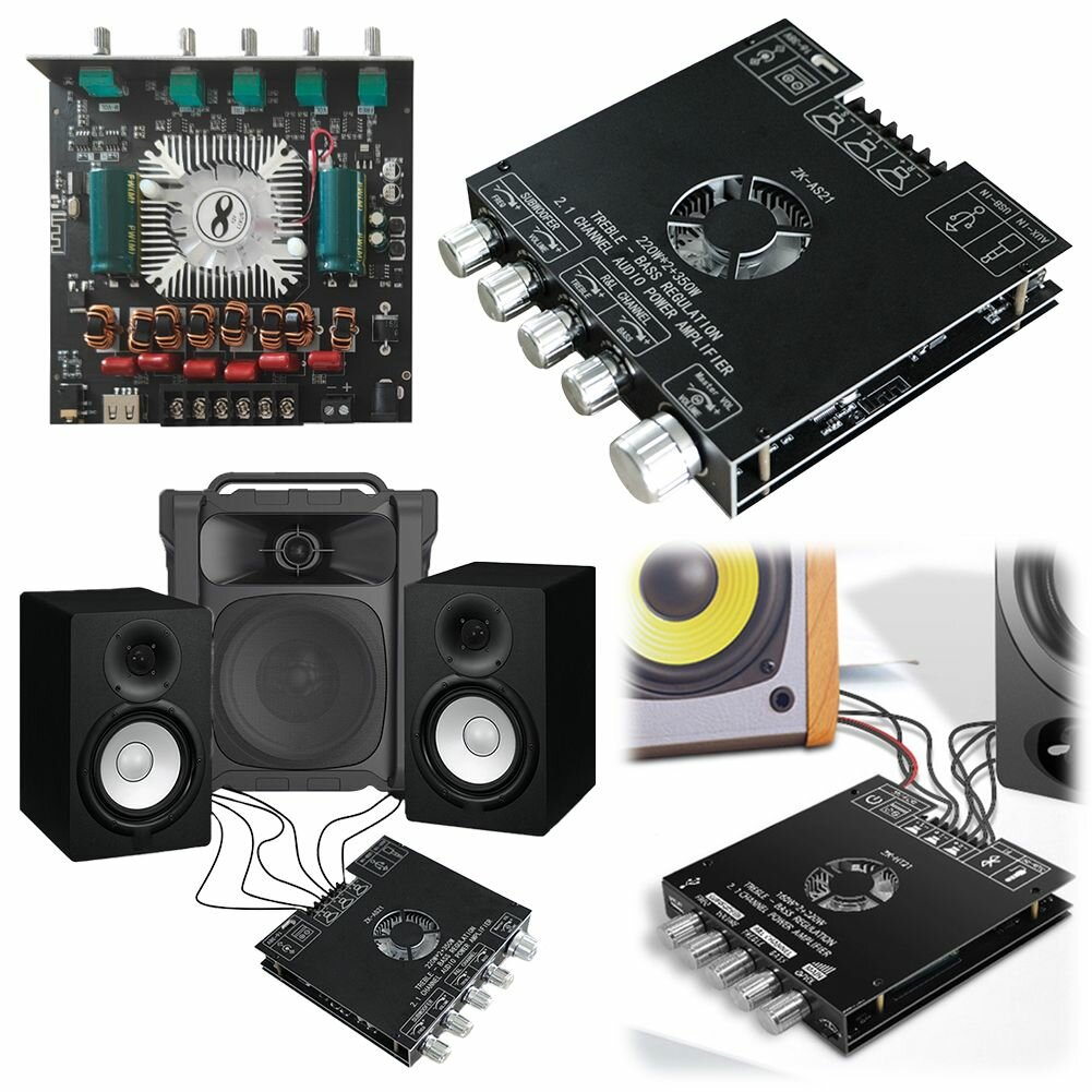 Усилитель мощности ZK-AS21 2.1-канальный с Bluetooth 5.1 и управлением через приложение