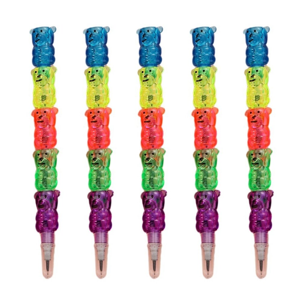 5ШТ Штабелируемые Пластиковые Карандаши Мультяшный Медведь Строительный Блок Карандаши 5 в 1 Пишущий Карандаш для Ребенка На День Рождения Рождественский Подарок