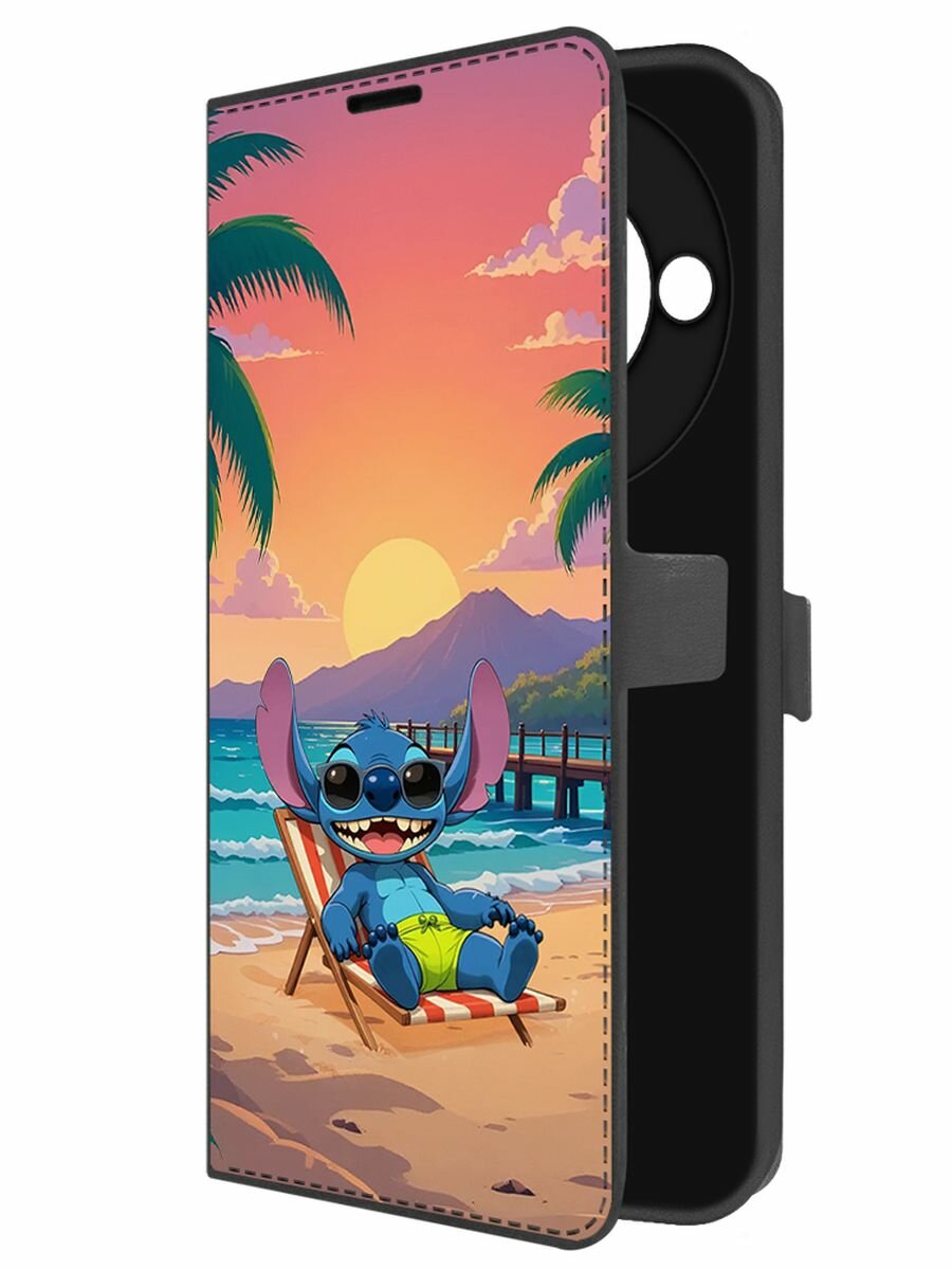 Чехол-книжка Krutoff Eco Book для Honor X9c Smart Стич на пляже (черный)