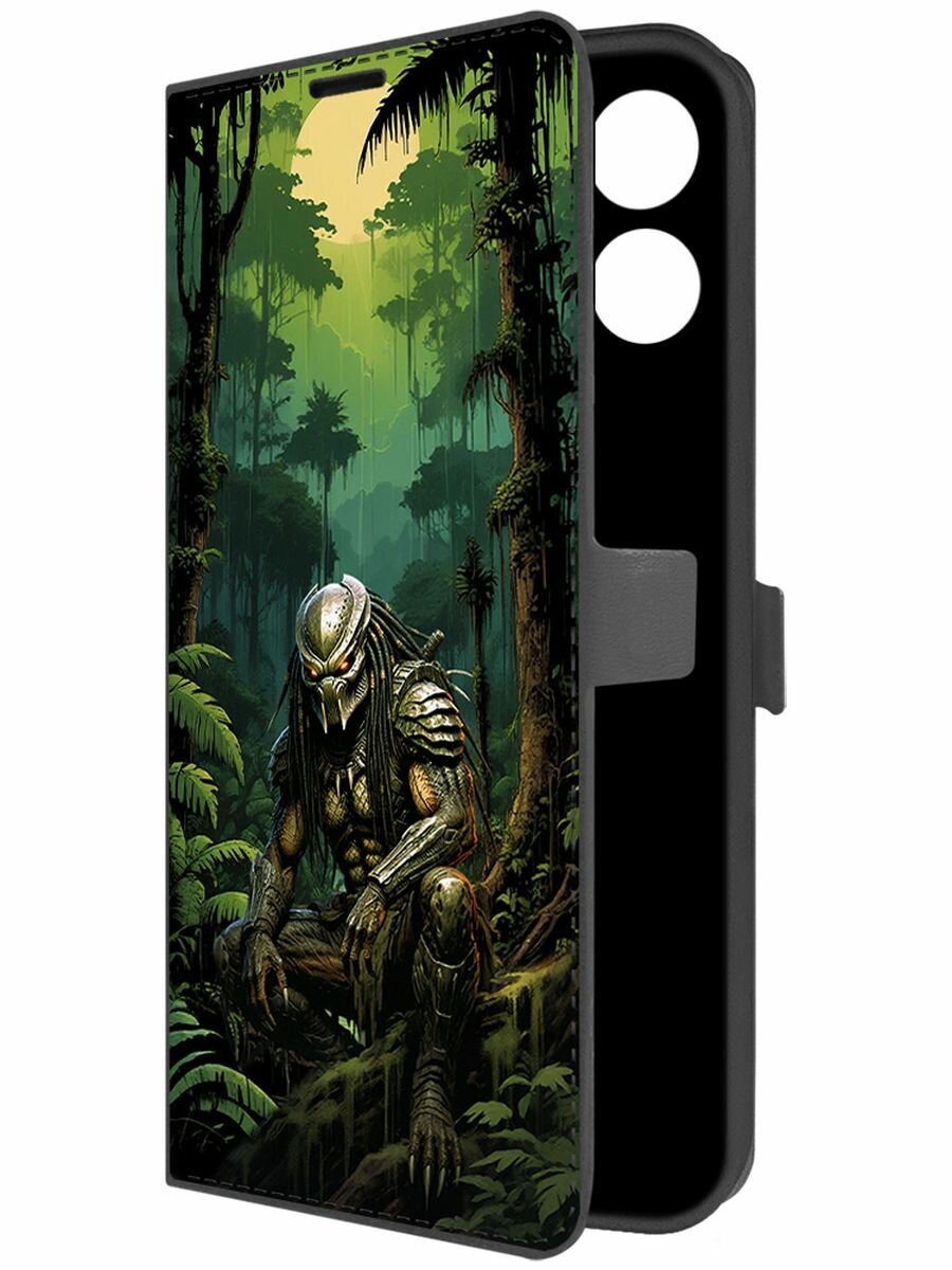 Чехол-книжка Krutoff Eco Book для Realme Note 50 Хищник на охоте (черный)