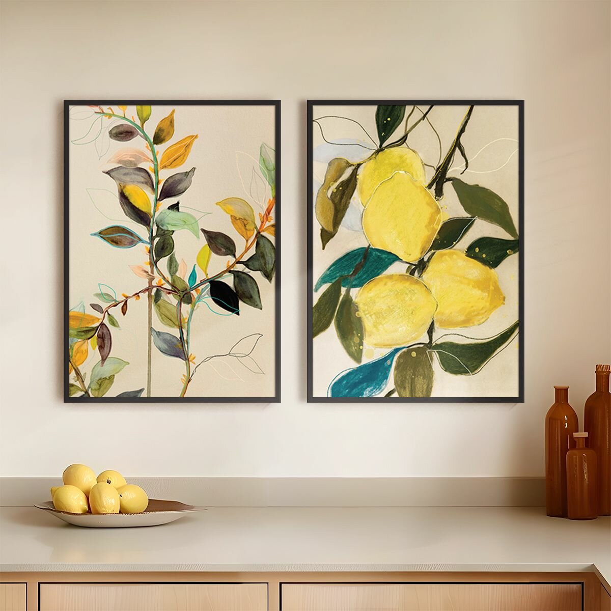 Постеры для интерьера "Пара лимоны на ветке" набор постеров 40x50 - 2 шт