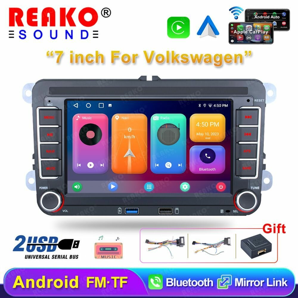 Автомагнитола 7 дюймов для Volkswagen Golf Polo Passat SKODA SEAT 2+32G 2 DIN carplay WiFi Bluetooth GPS навигатор Android сенсорный экран