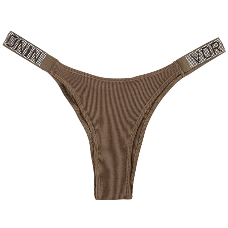 Бесшовные стринги невидимки для женщин, дышащие мягкие трусики с кристаллами, Крепкий кофе - M