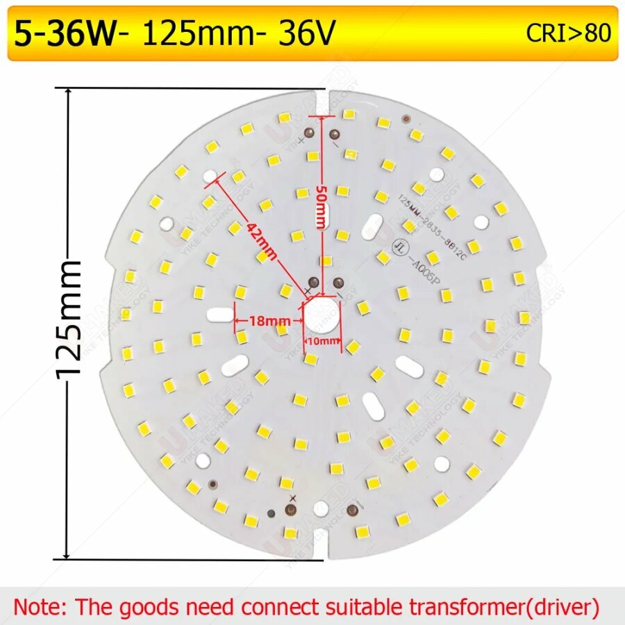 5 шт. светодиодная лампа Umaked 36В 5-36Вт 125mm 8B12C, Cold white 6000K