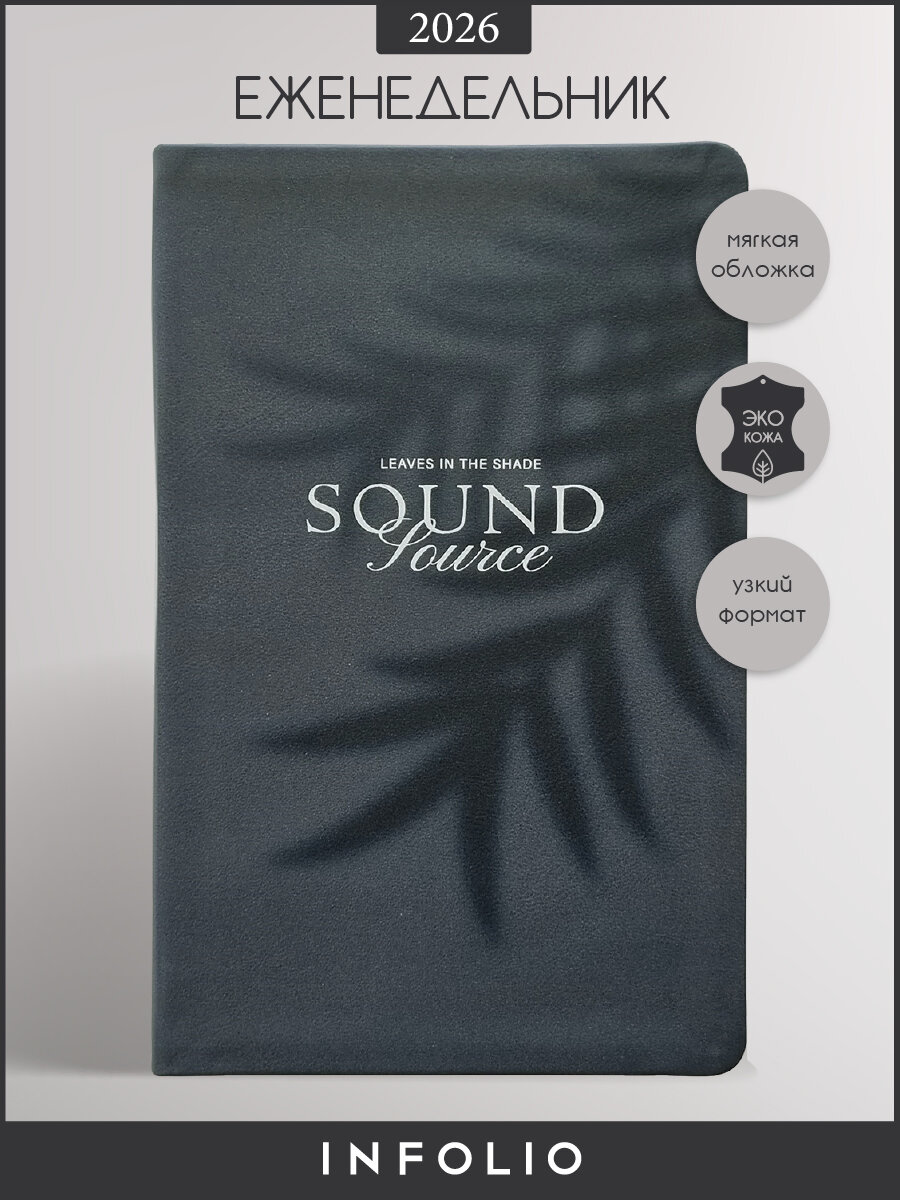 Датированный еженедельник планер 2026 INFOLIO "Shadow" А5- на 64 листа, мягкая обложка из экокожи