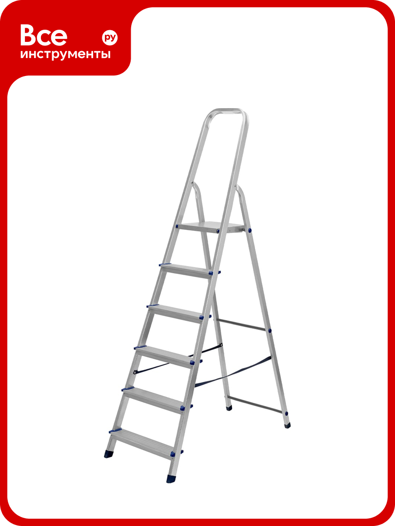 Алюминиевая стремянка СИБРТЕХ 6 ступеней 97716, Страховочные ремни предотвращают случайное складывание стремянки