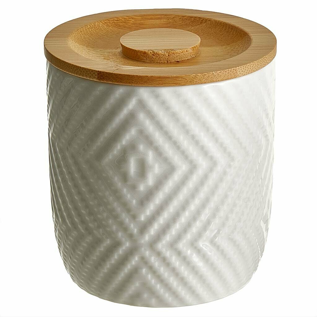Банка для сыпучих продуктов 500 мл фарфоровая с бамбуковой крышкой Alpenkok AK5-0016