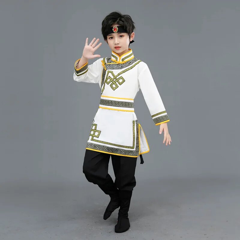 Детский монгольский танцевальный костюм 160cm, Белый, White