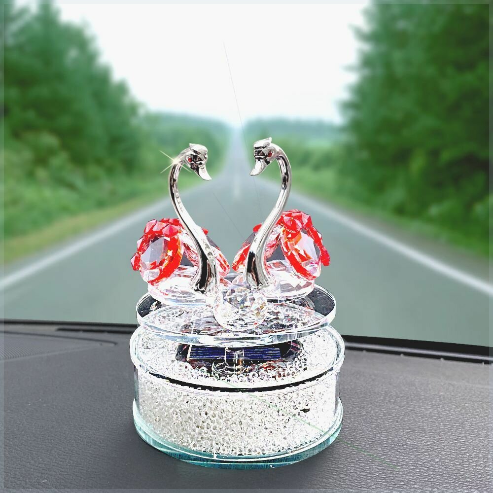 Лебеди из хрустального стекла на солнечных батареях с автоматическим вращением-12.5*9.5cm