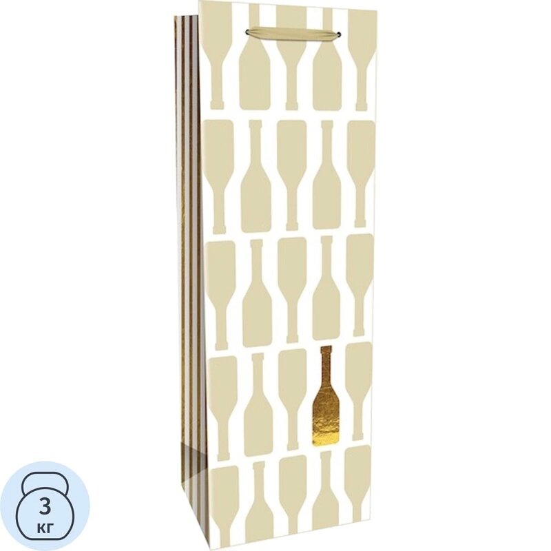 Пакет подарочн. крафт-бумага фольг.12.5х36.5х9см зол. бутылка 200г ППК-6123