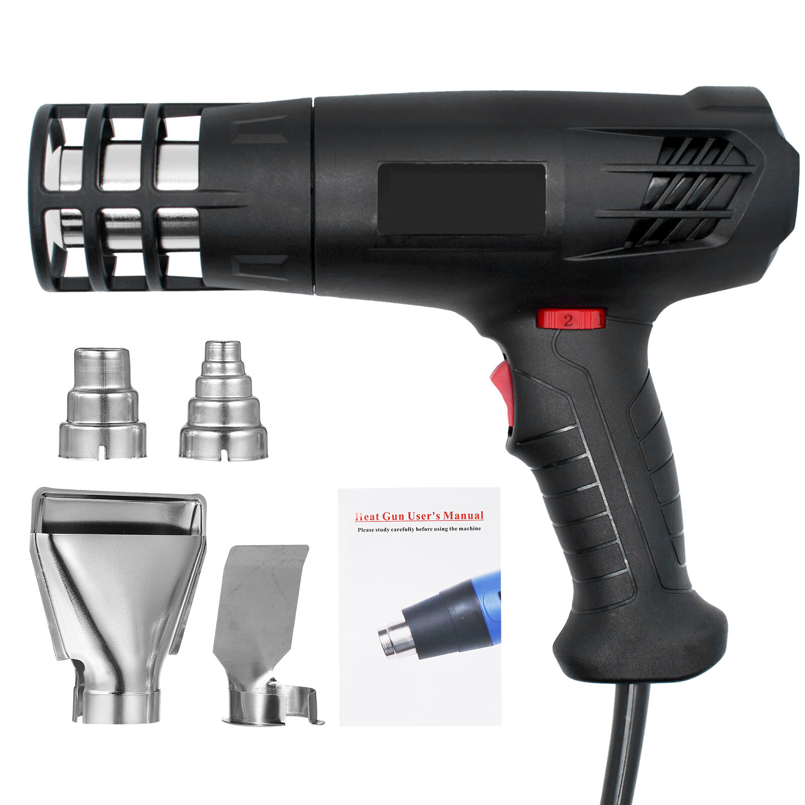 Термофен мощностью 1600-2000 Вт с двойной регулировкой температуры (122℉~1012℉), 4 насадки для рукоделия, термоусадочной пленки, обмотки, удаления краски и эпоксидной смолы.