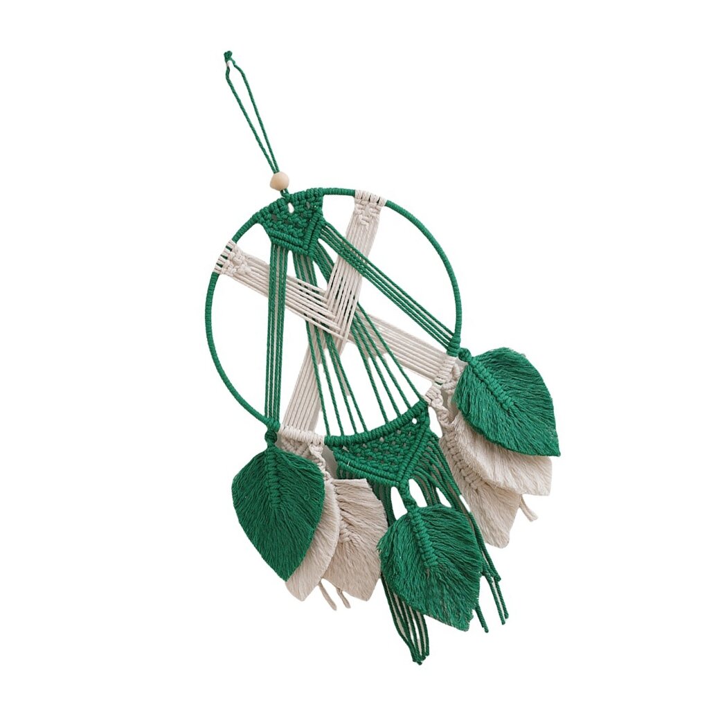 Гобелены ручной работы в технике макраме «Ловец снов» с кисточками в виде листьев для домашнего декора