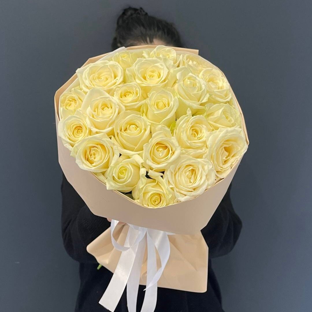 Букет из белых роз 25 шт, красивый букет цветов, шикарный, премиум цветы, премиум букет