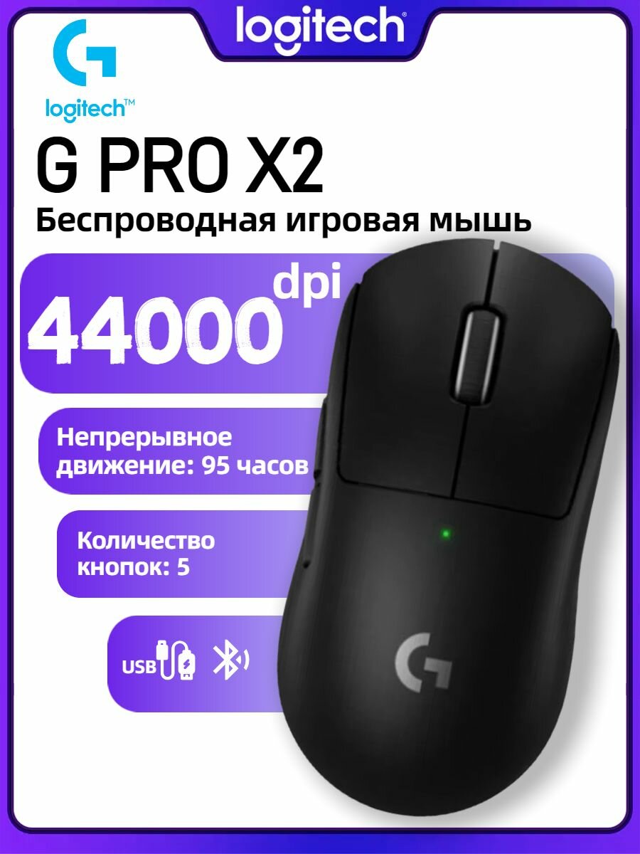 Logitech G, Игровая мышь беспроводная PRO X SUPERLIGHT 2, Версия CN, Доступно для MAC и Windows, черный, Bluetooth