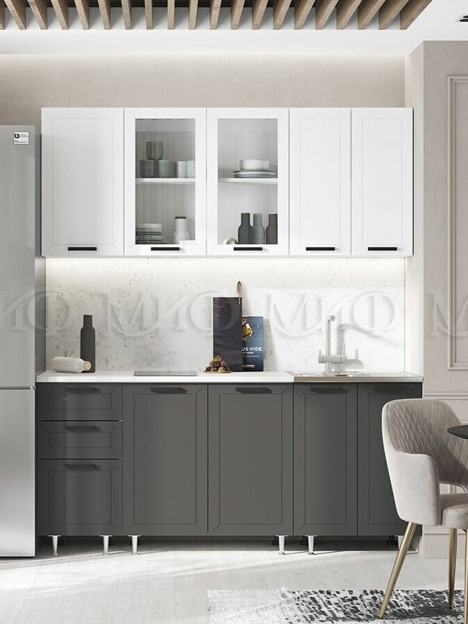 Кухонный гарнитур 1,8м (к.1) Монако белый снег софт/графит софт, графит, МИФ