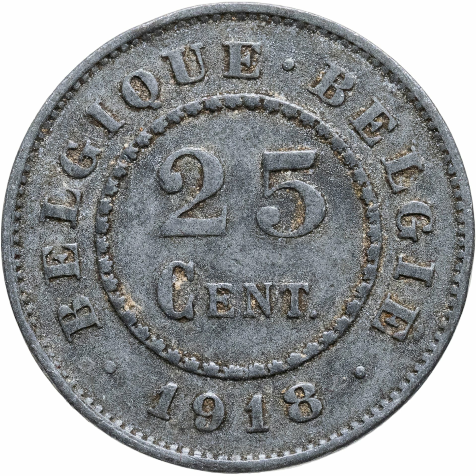 Бельгия 25 сантимов centimes 1918, Цинк, в сохранности VF