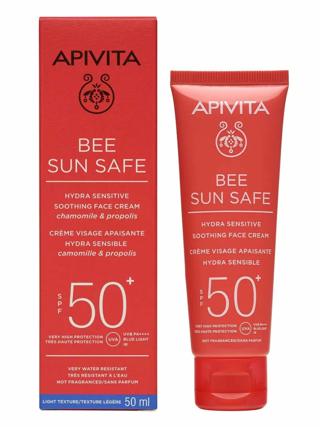 Апивита БИ САН сэйф Солнцезащитный успокаивающий крем для чувствительной кожи лица SPF50+, 50мл | APIVITA Bee Sun Safe