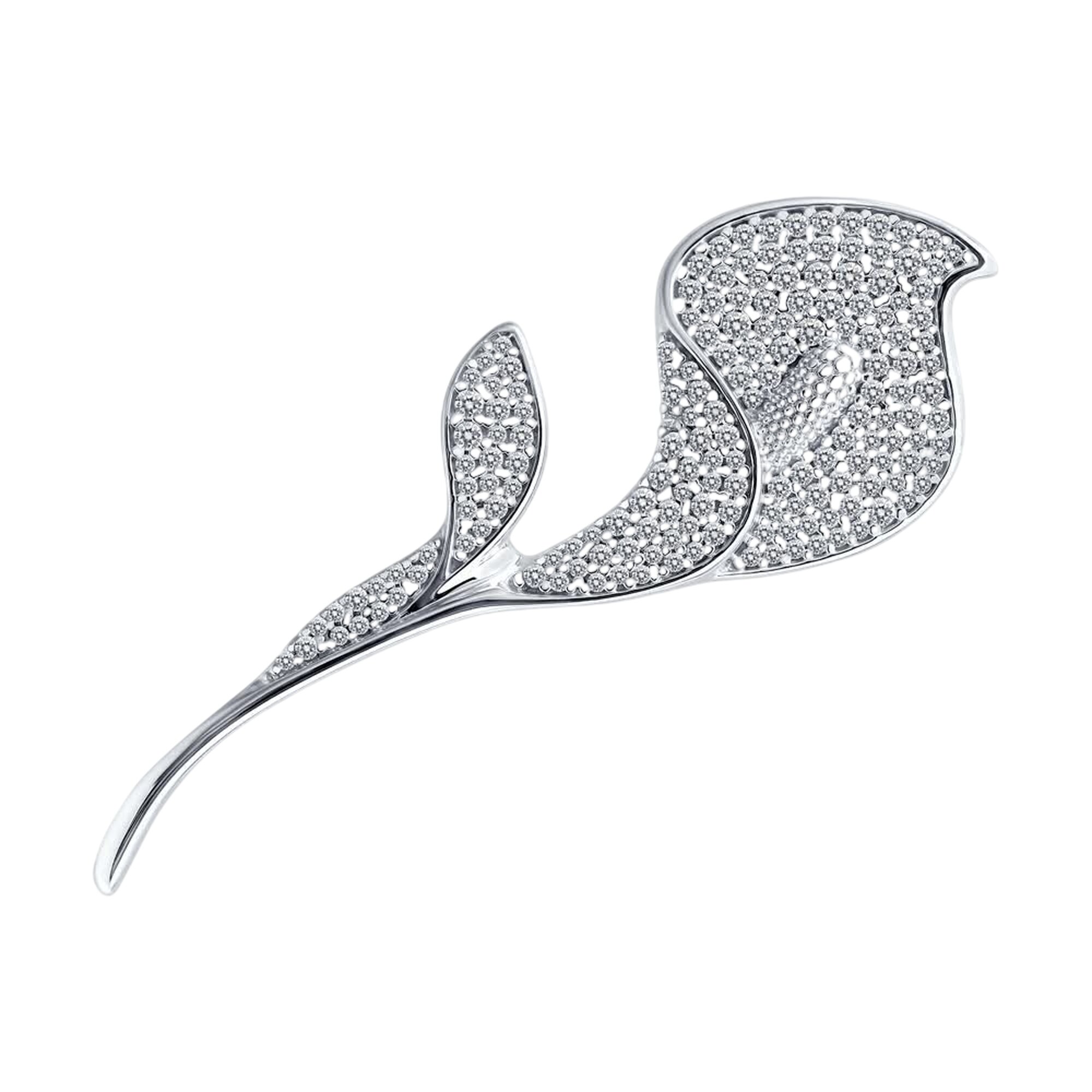 Брошь, серебро, 925 проба, родирование