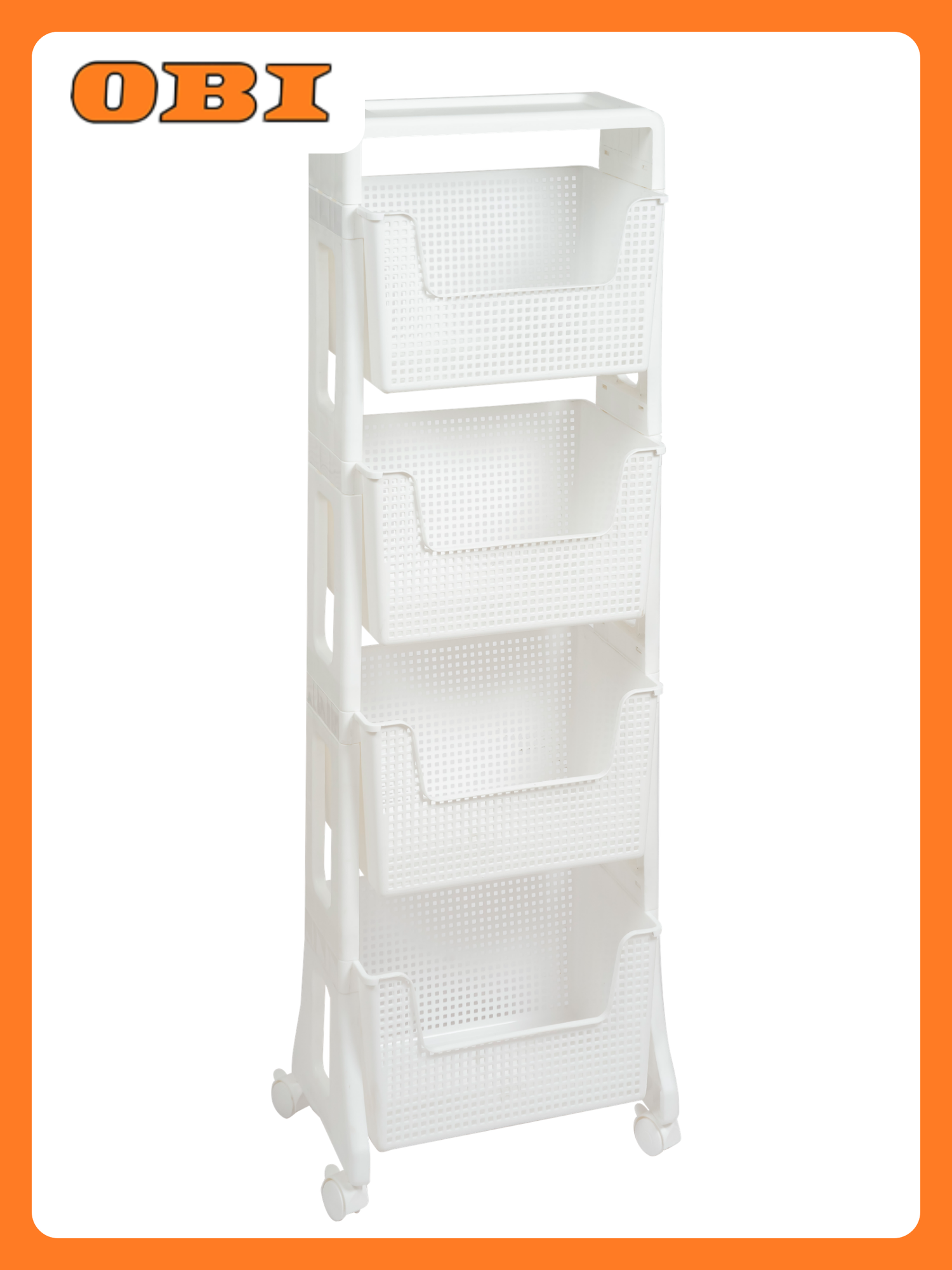 Этажерка "Лофт" напольная 4-х ярусная на колесах белая