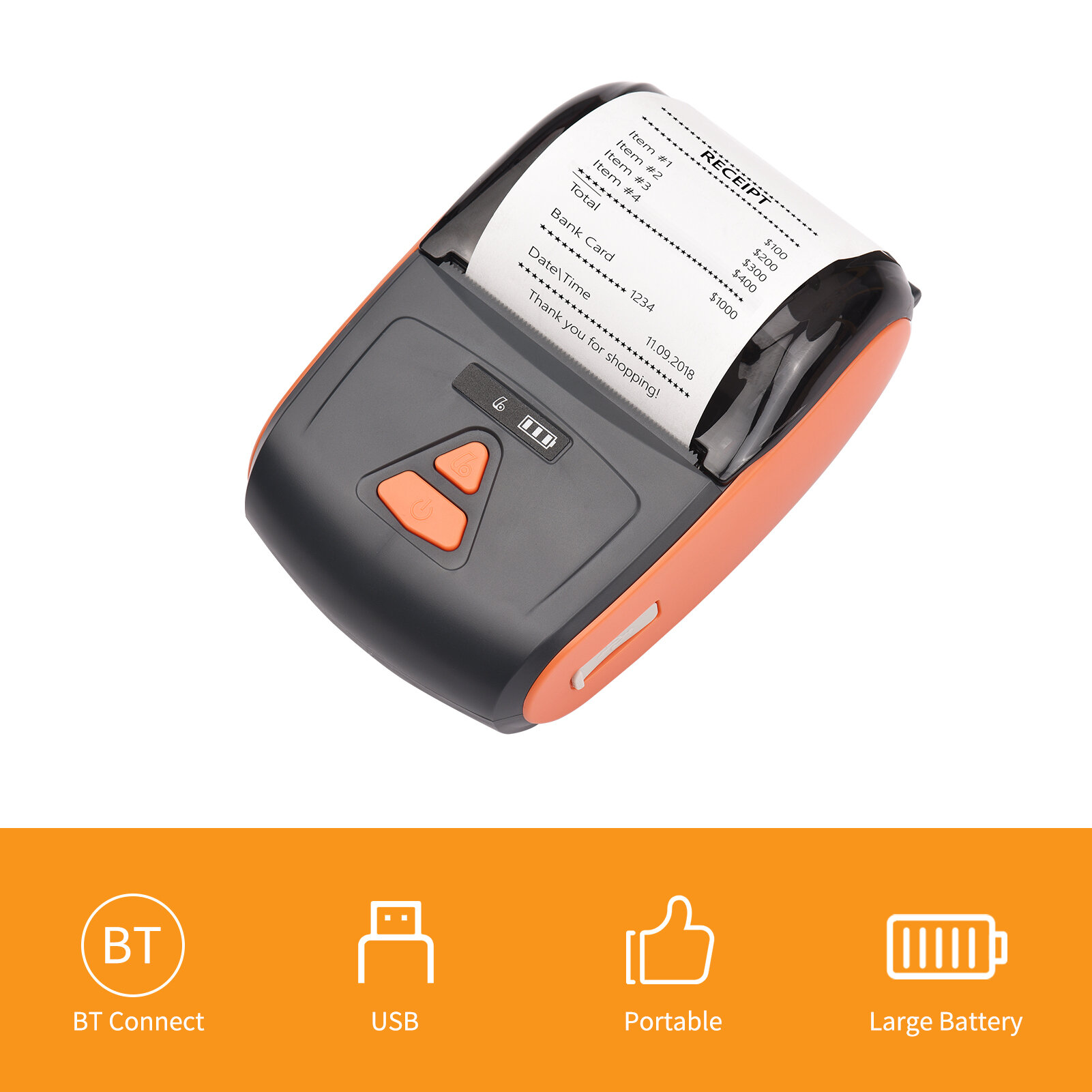 2-дюймовый термопринтер чеков, USB, BT, 57 мм, для IOS/Android/Win — фото 1