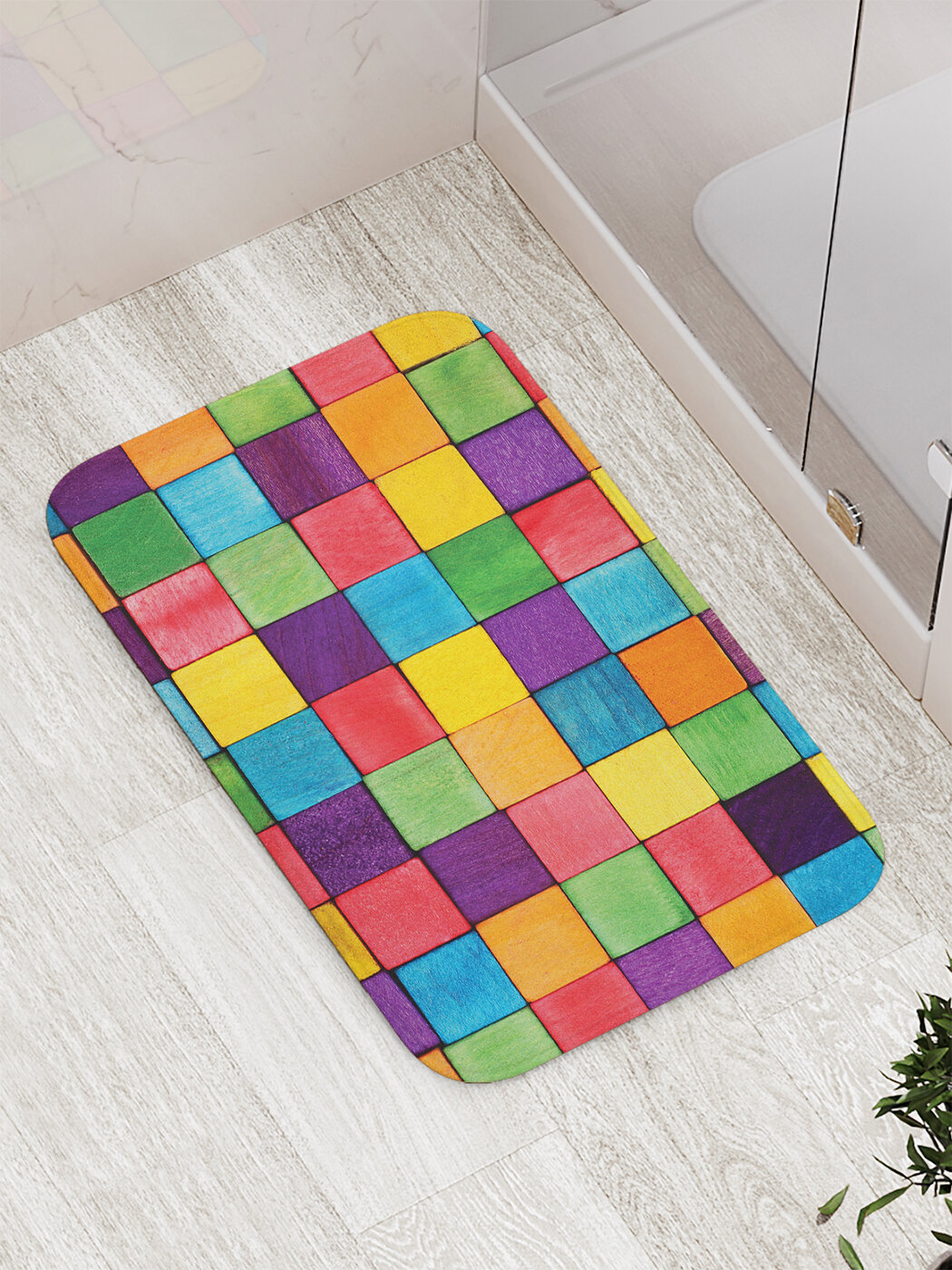 Коврик для ванной комнаты, туалета "Радужная плитка" противоскользящий, 52х77 см, JoyArty
