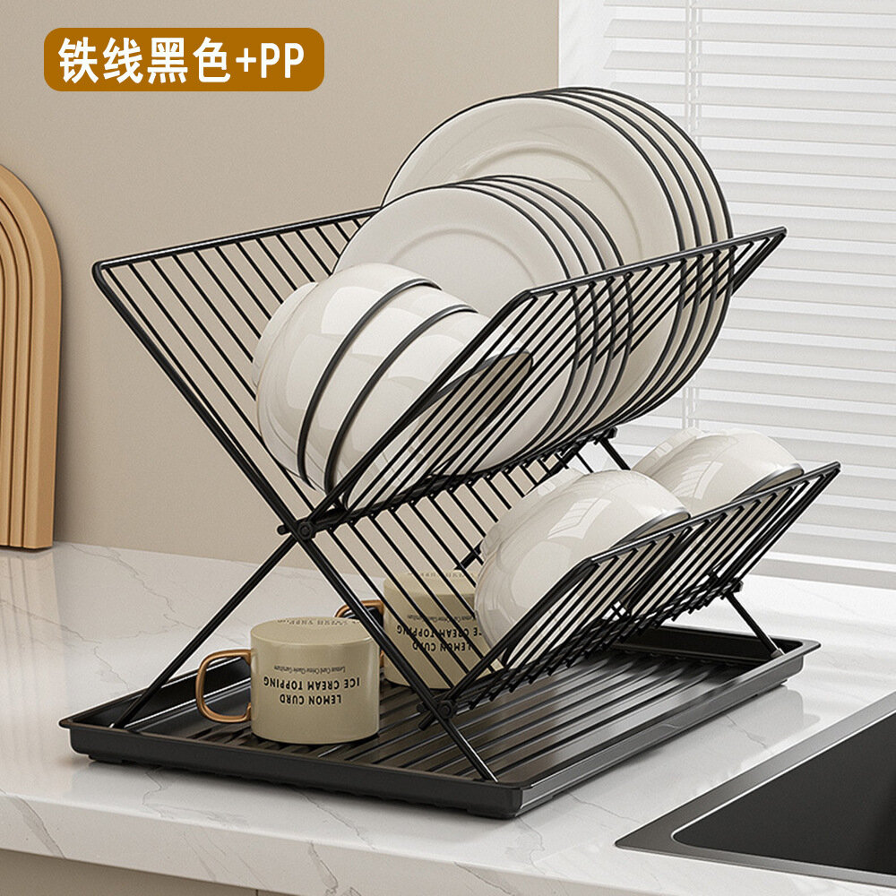 Скандинавский стиль X-образная сушилка для мисок, складная, утолщенная, двухслойная сушилка для мисок и тарелок, кухонная стойка для хранения на столешнице