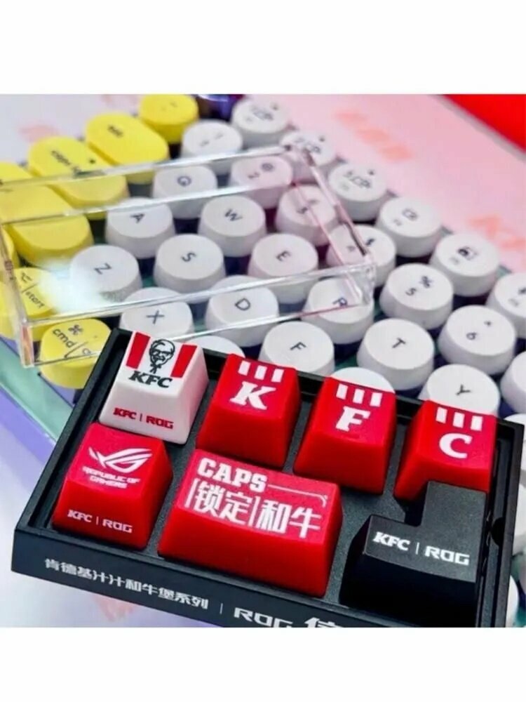 KNOW EASY-Новые кейкапы ROG с логотипом KFC, перекрестие, Периферийные клавиатуры KFC