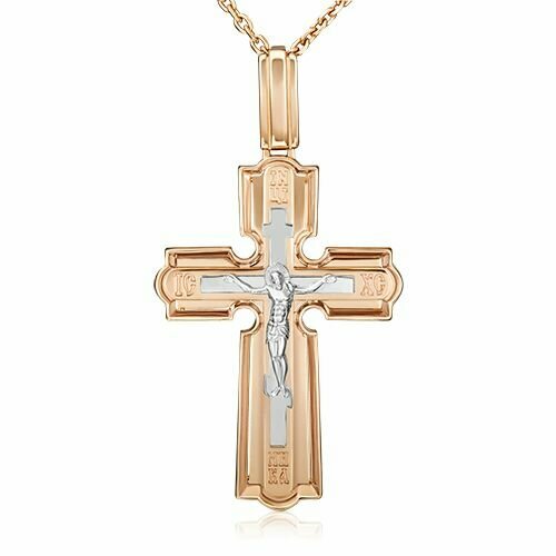 Крестик, комбинированное золото, 585 проба, родирование