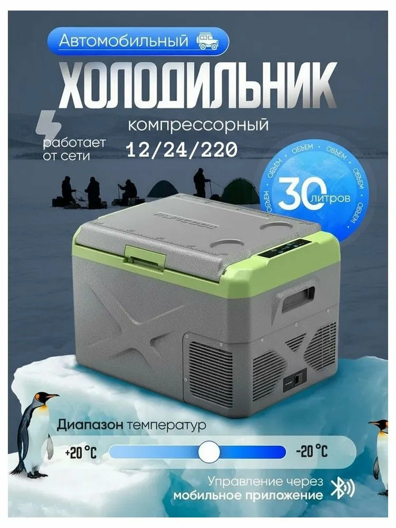 Автомобильный холодильник компрессорный 12/24/220 Alpicool X30, холодильник в машину 30 литров